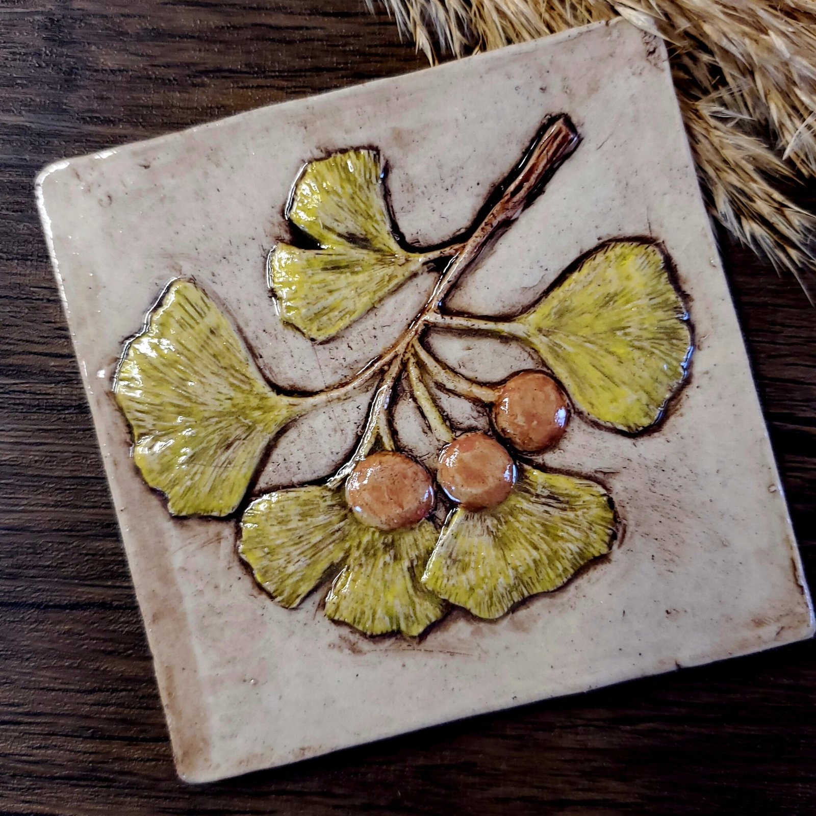 Gingko Leaves 4 Inch Tile - Fire Creek Clay LLC